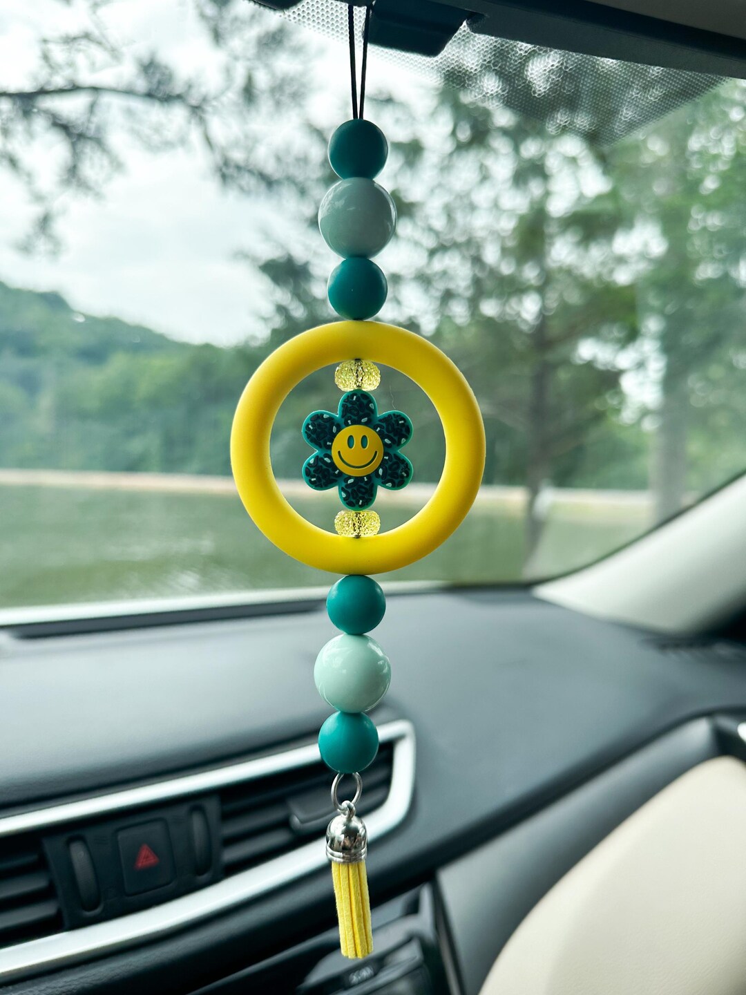 CAR CHARM - Smiley Face Flower {for Rearview Mirror} - Etsy
