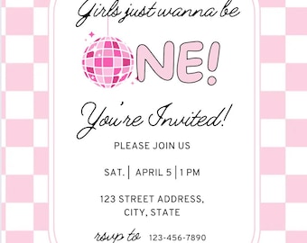 Girls Just Wanna Turn ONE Digital Invitation Template - Etsy