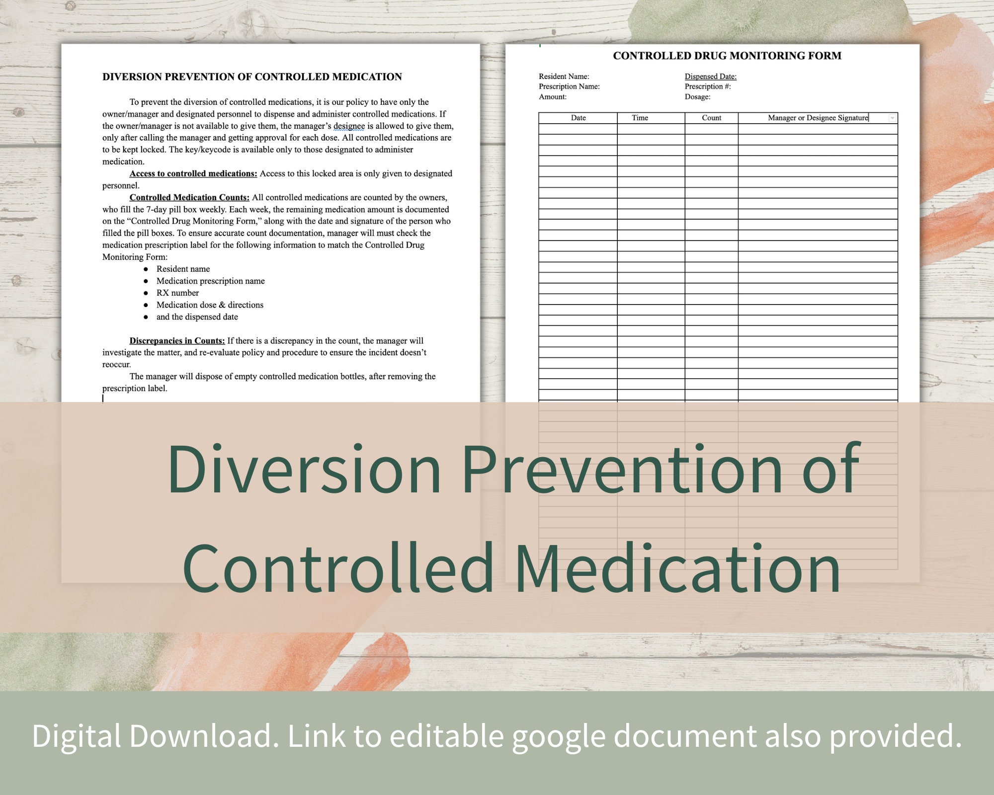 Controlled Medication Monitoring Form & Policy | Diversion Prevention ...