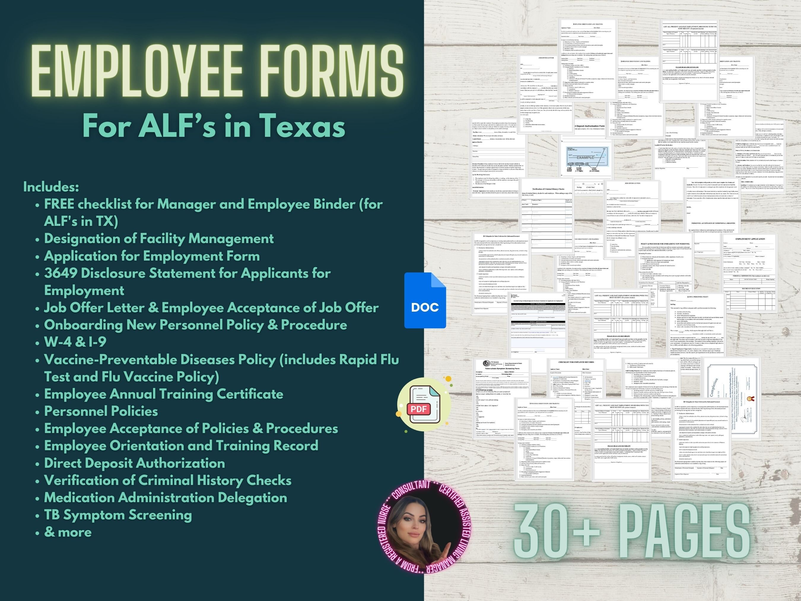 Texas ALF Employee Forms | Assisted Living Documents | Staff Templates ...