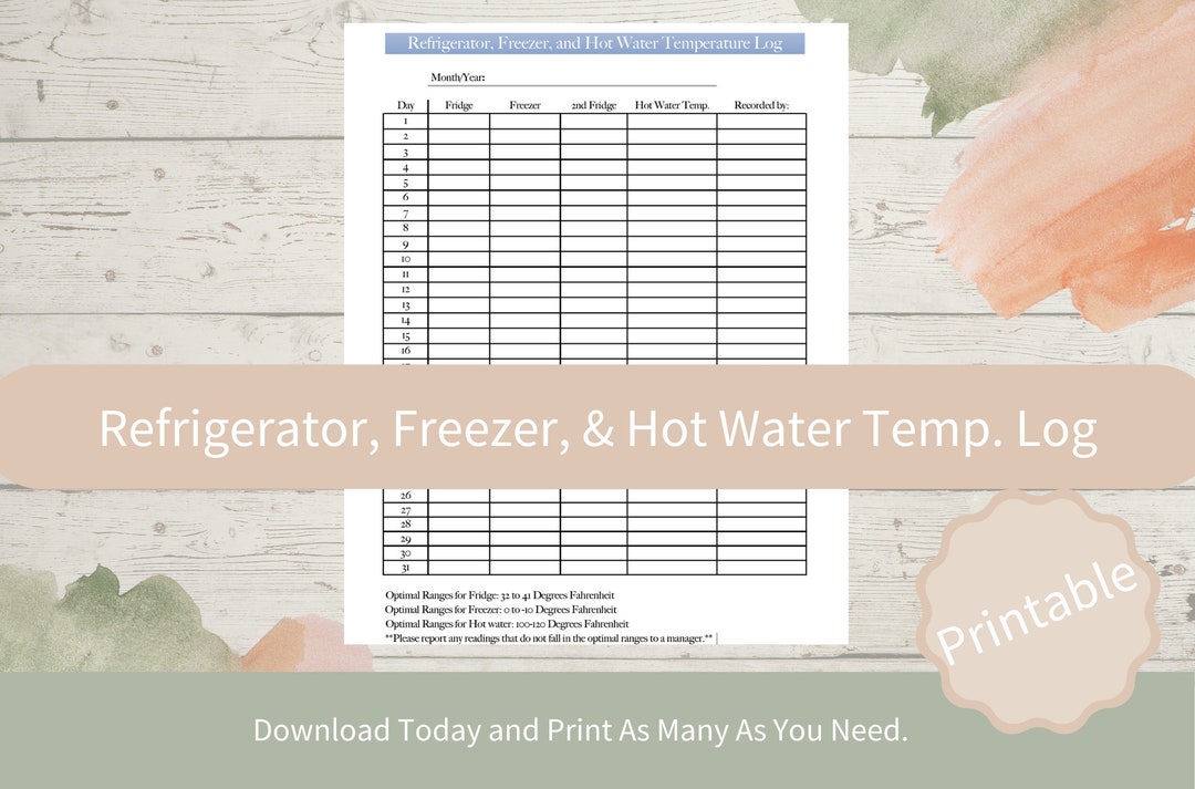 Refrigerator Fridge and Hot Water Temperature Log for - Etsy
