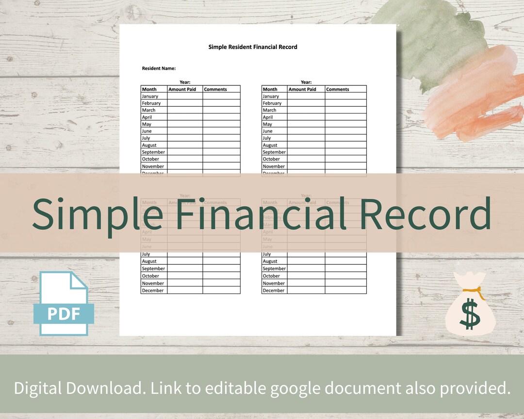 Resident Financial Record | Payment Record Form - Etsy