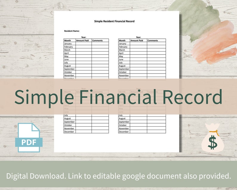 Resident Financial Record | Payment Record Form - Etsy