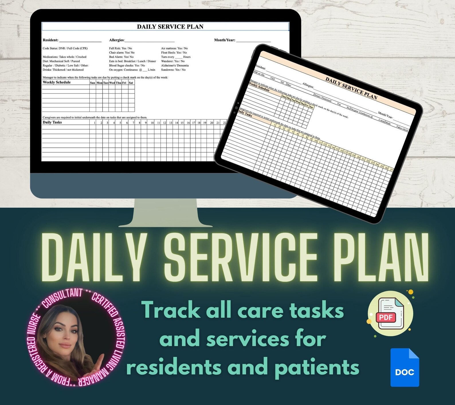 Personalized Resident Care Plan - Daily Service Tracker for Caregivers ...