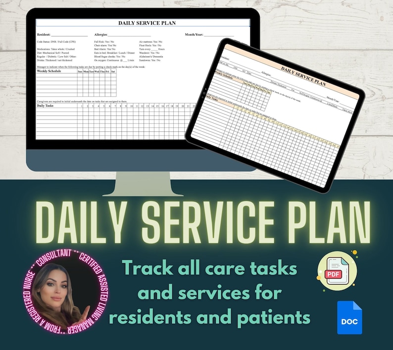 Personalized Resident Care Plan - Daily Service Tracker for Caregivers ...