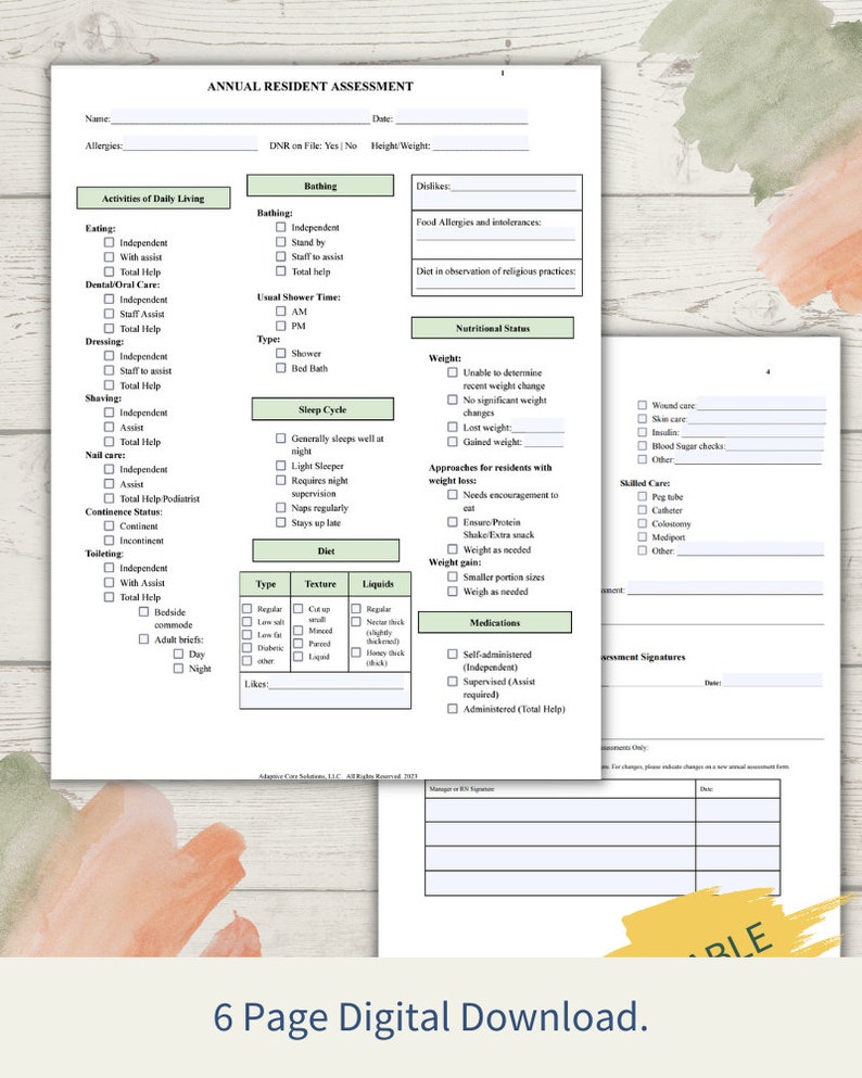Comprehensive Resident Assessment and Annual Resident Forms - Etsy