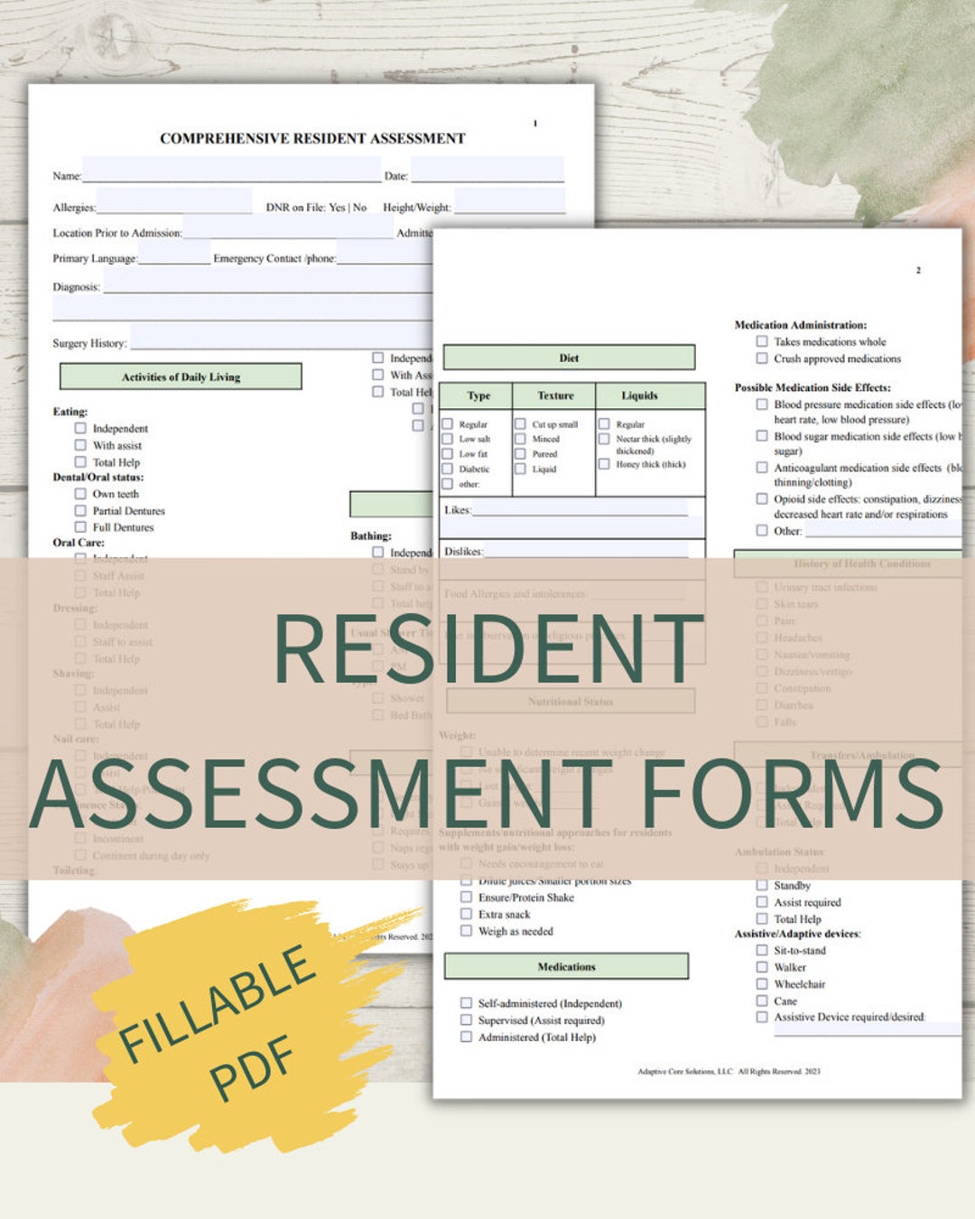 Comprehensive Resident Assessment and Annual Resident Forms - Etsy