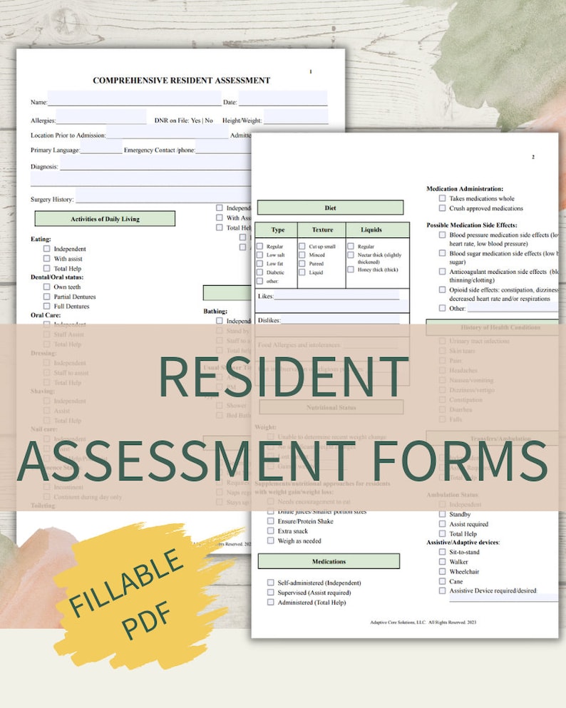 Comprehensive Resident Assessment and Annual Resident Forms - Etsy