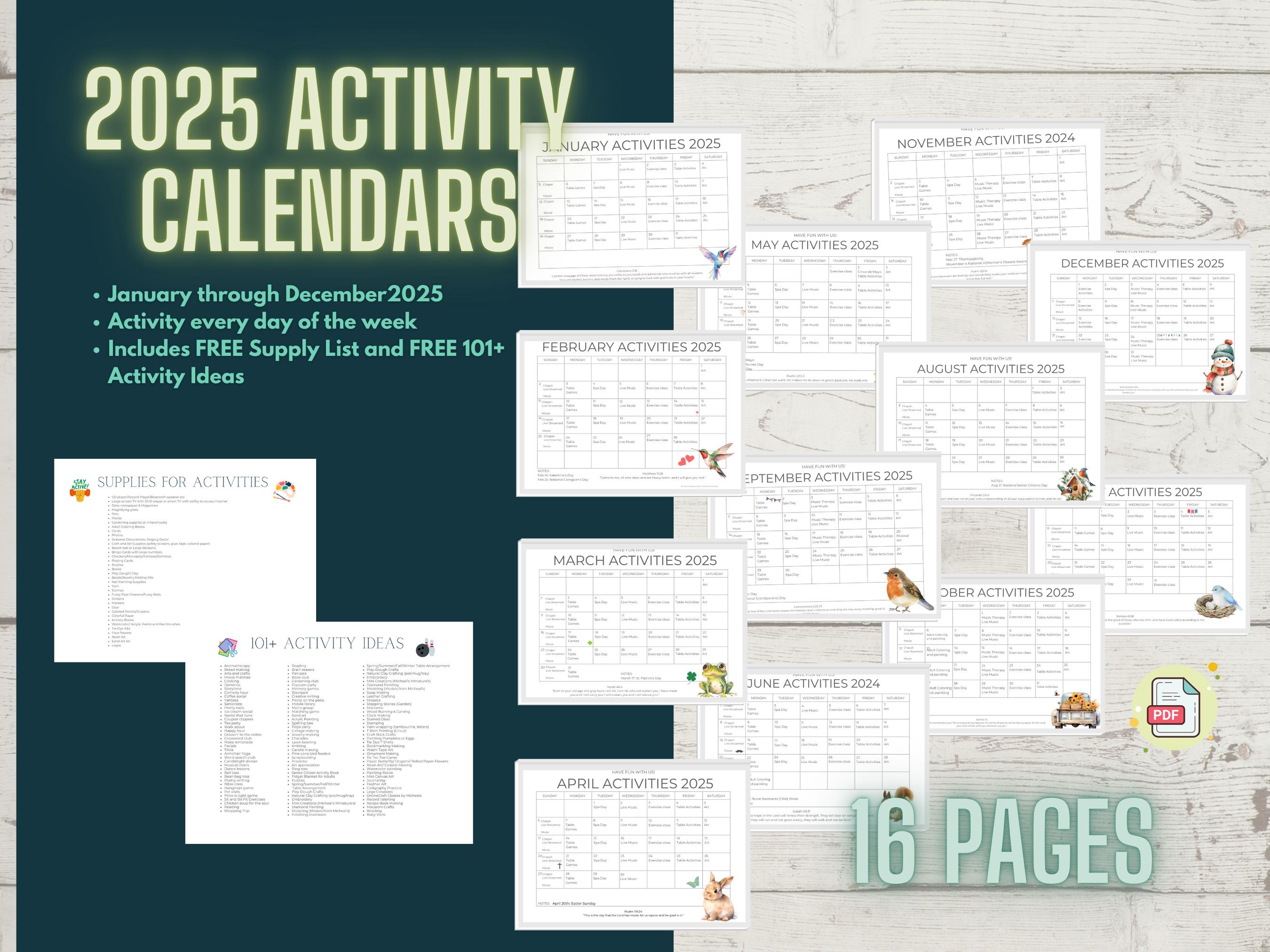 2025 Activity Calendars | 12 Months | Senior Care - Etsy