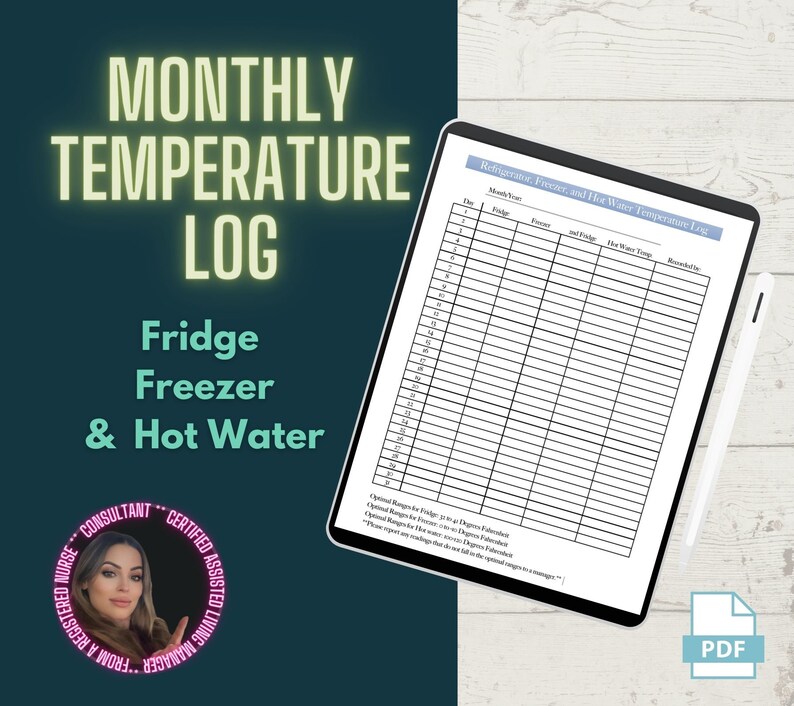Refrigerator, Fridge, and Hot Water Temperature Log for Assisted Living ...