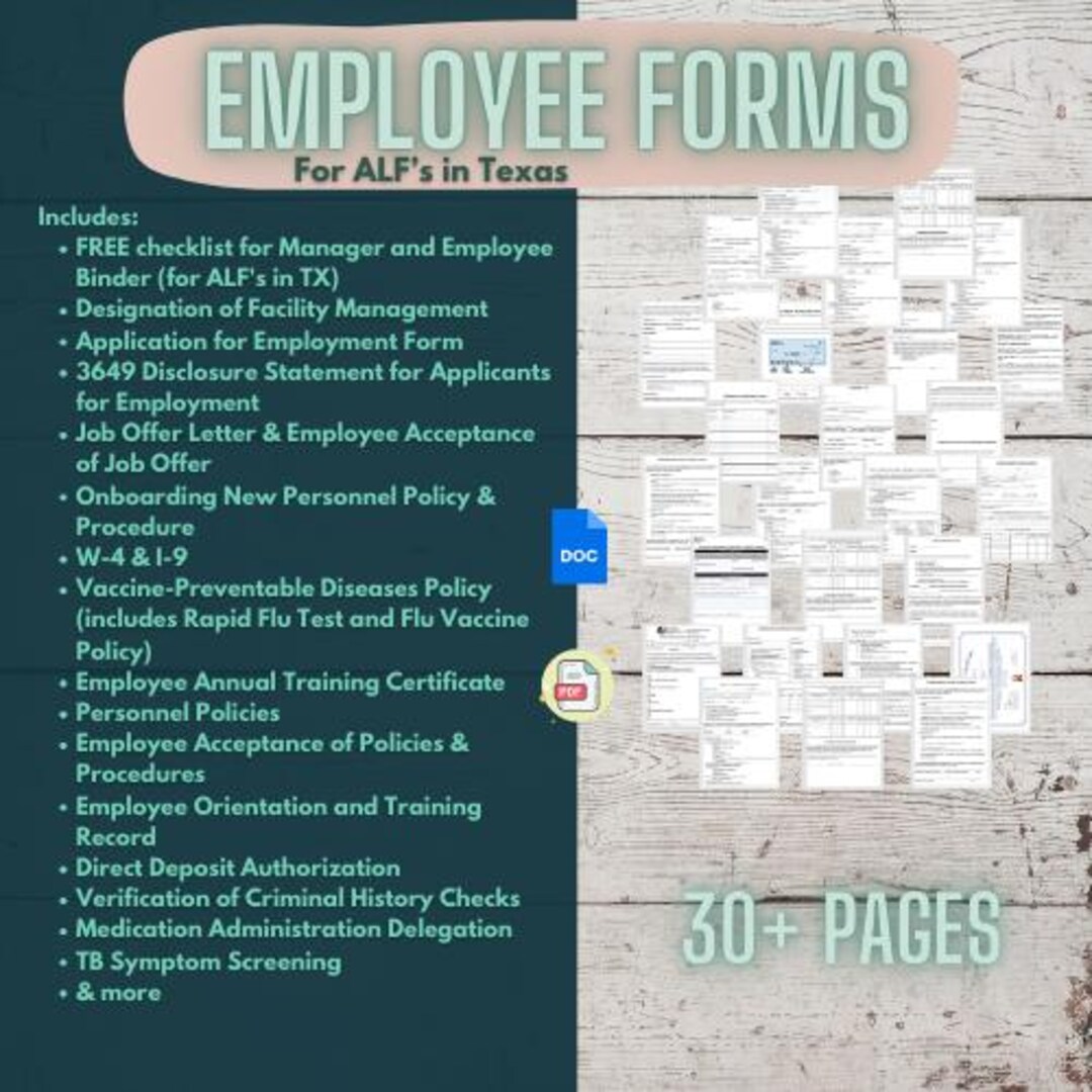 Texas ALF Employee Forms | Assisted Living Documents | Staff Templates ...