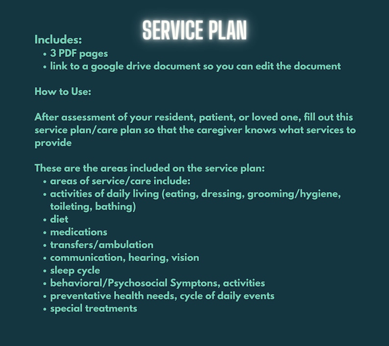 Personalized Service Plan for Assisted Living Facility Residents ...