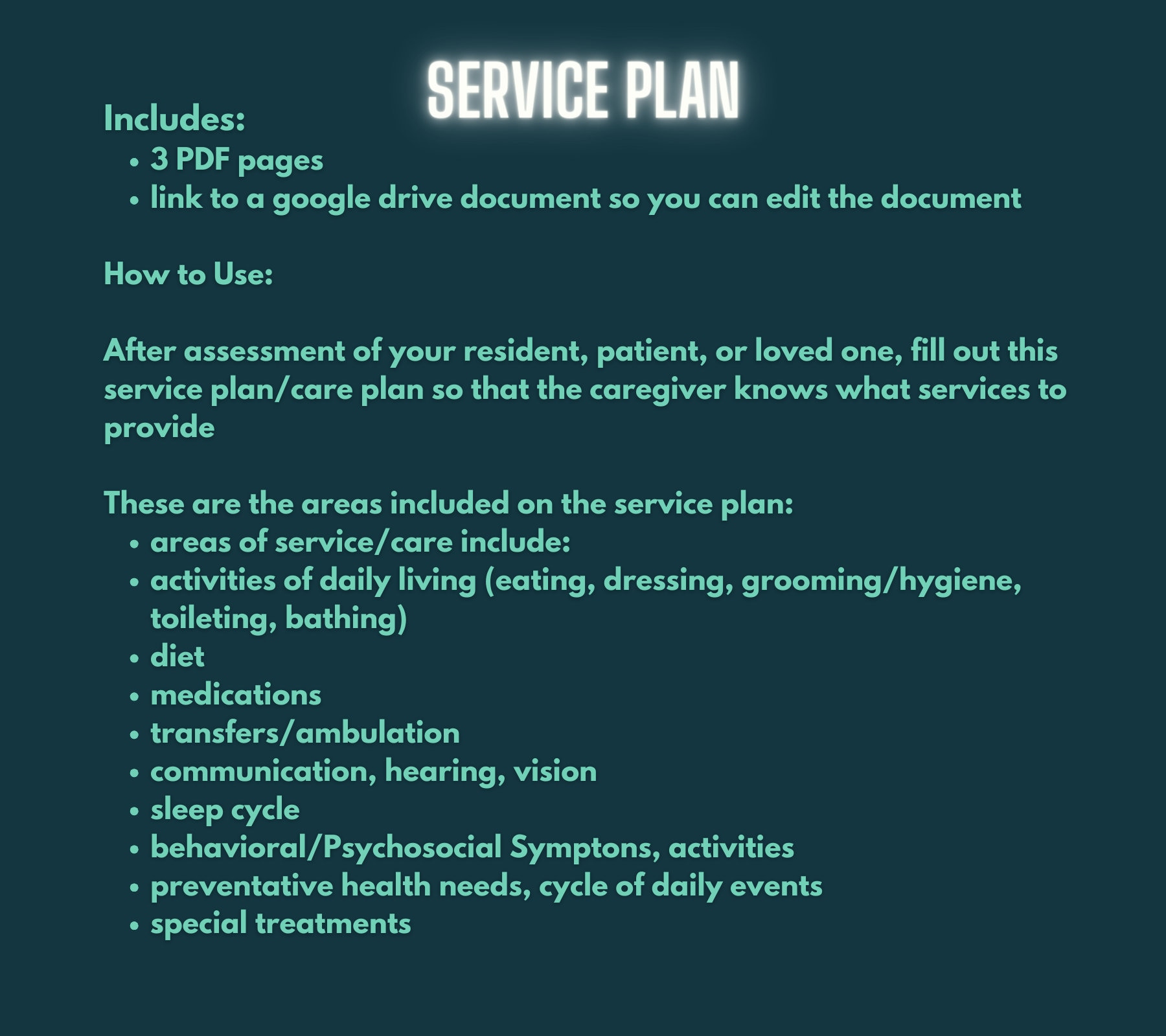 Personalized Service Plan for Assisted Living Facility Residents ...