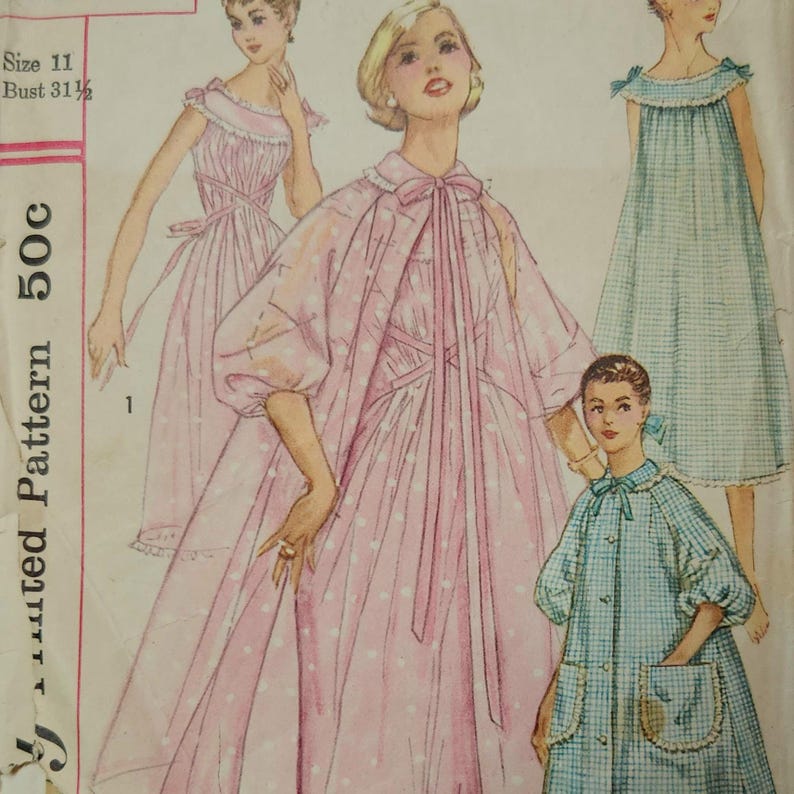 Vintage 1950s Negligee or Nightgown Sewing Pattern | Simplicity #1850 ...