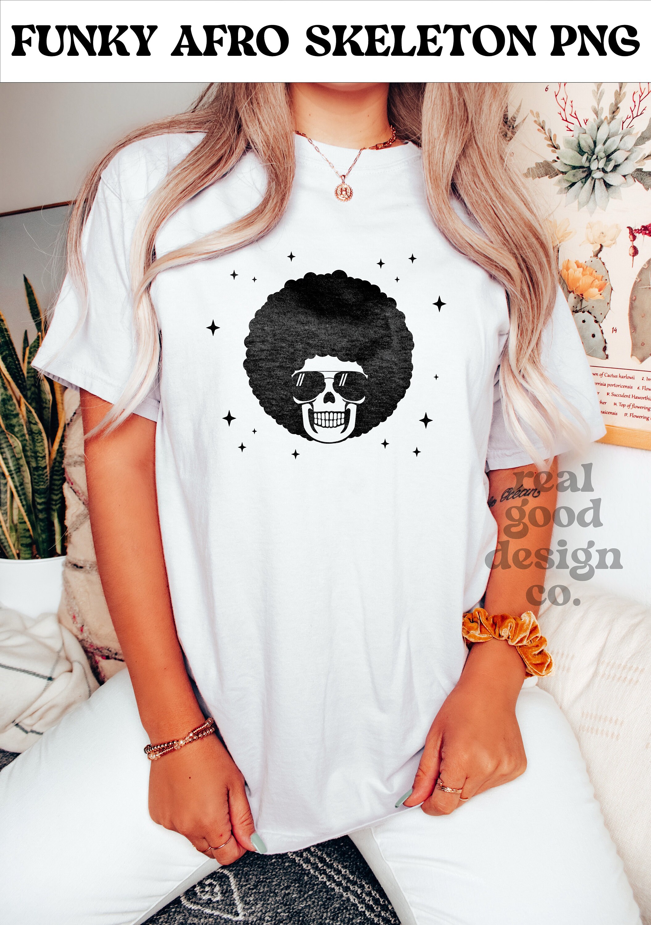 Funky Afro Skeleton PNG Disco Skull Design Halloween Retro - Etsy