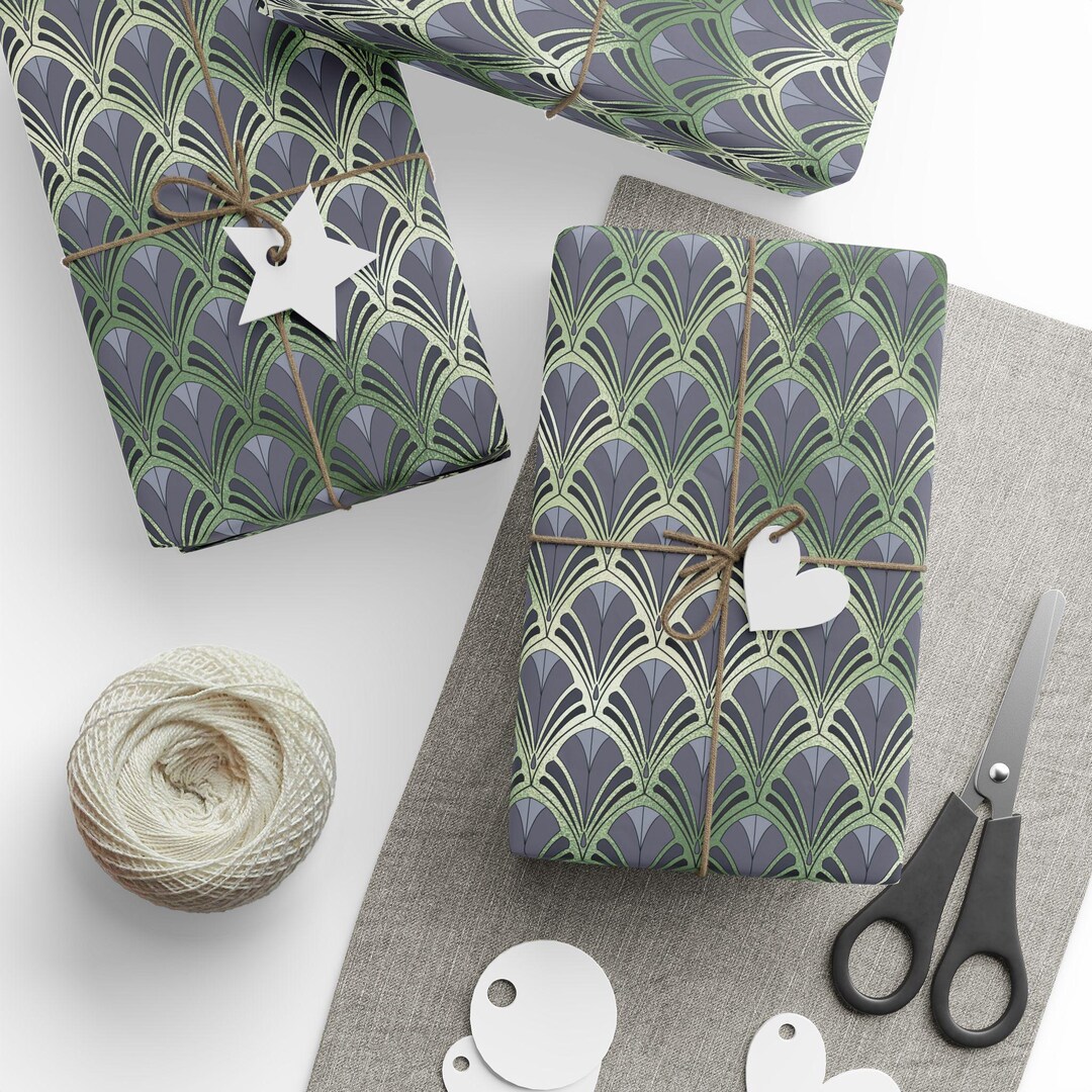 Art Deco Wrapping Paper: Green & Grey Geometric Gift Wrap - Etsy UK