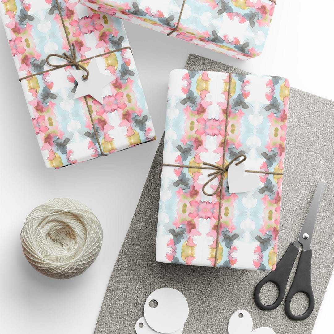 Aesthetic Wrapping Paper Roll, Colorful Pink Blue Beige Wrapping Paper ...