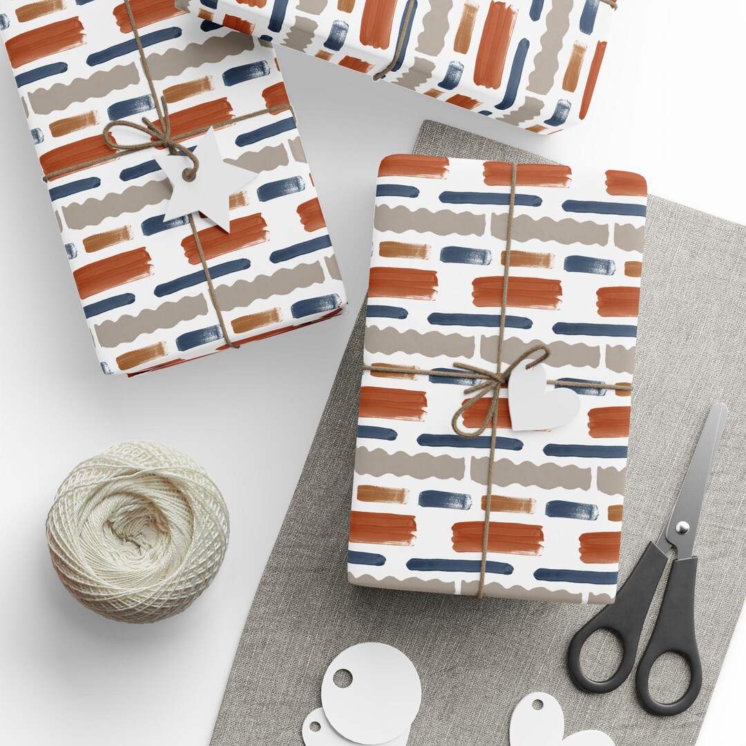 Abstract Art Wrapping Paper Roll; Rust Red, White Blue Gift Wrap Paper ...