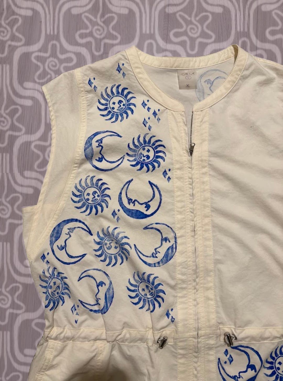 Sun and Moon Printed Romper - Size Extra Large - Hand Printed Linocut ...
