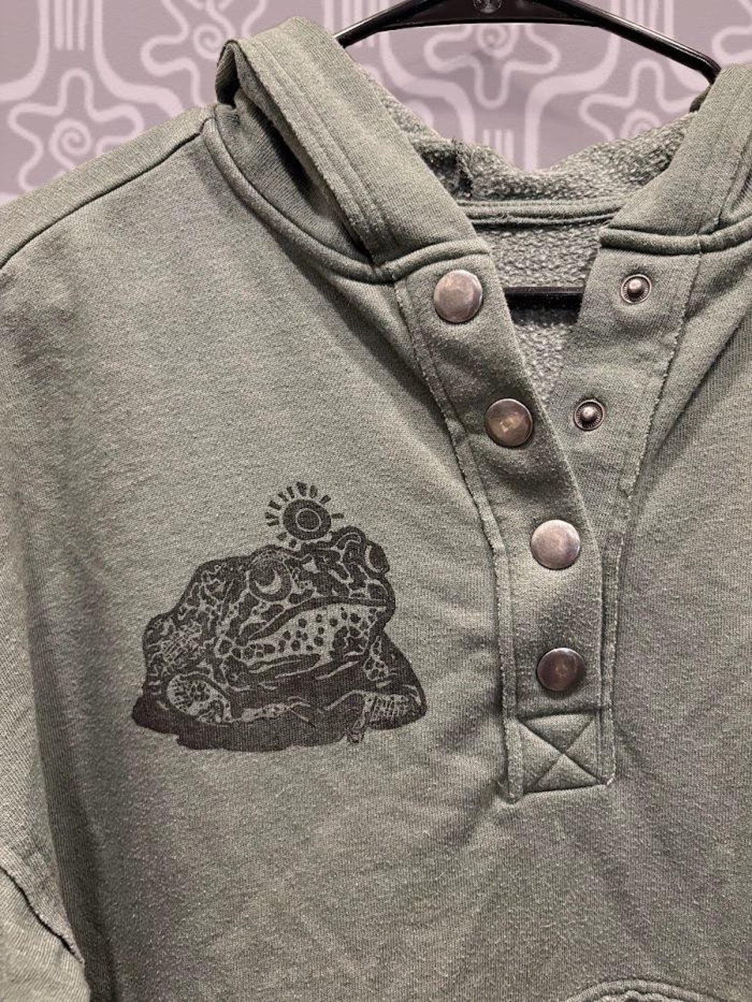 Trippy Toad Printed Snap Front Hoodie - Size Small/medium - Hand ...