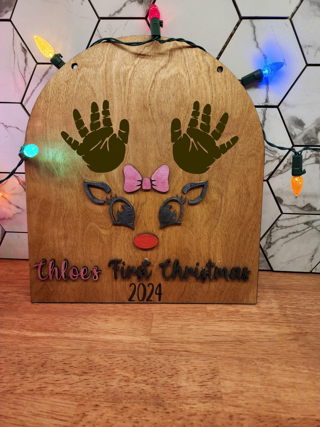Baby's First Christmas Boy or Girl Reindeer Sign, Custom Name and Year ...