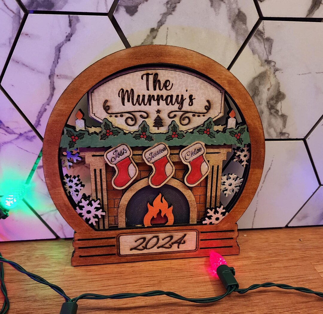 Fireplace Family Christmas Snow Globe Sign. Customize up to 6 Stockings ...