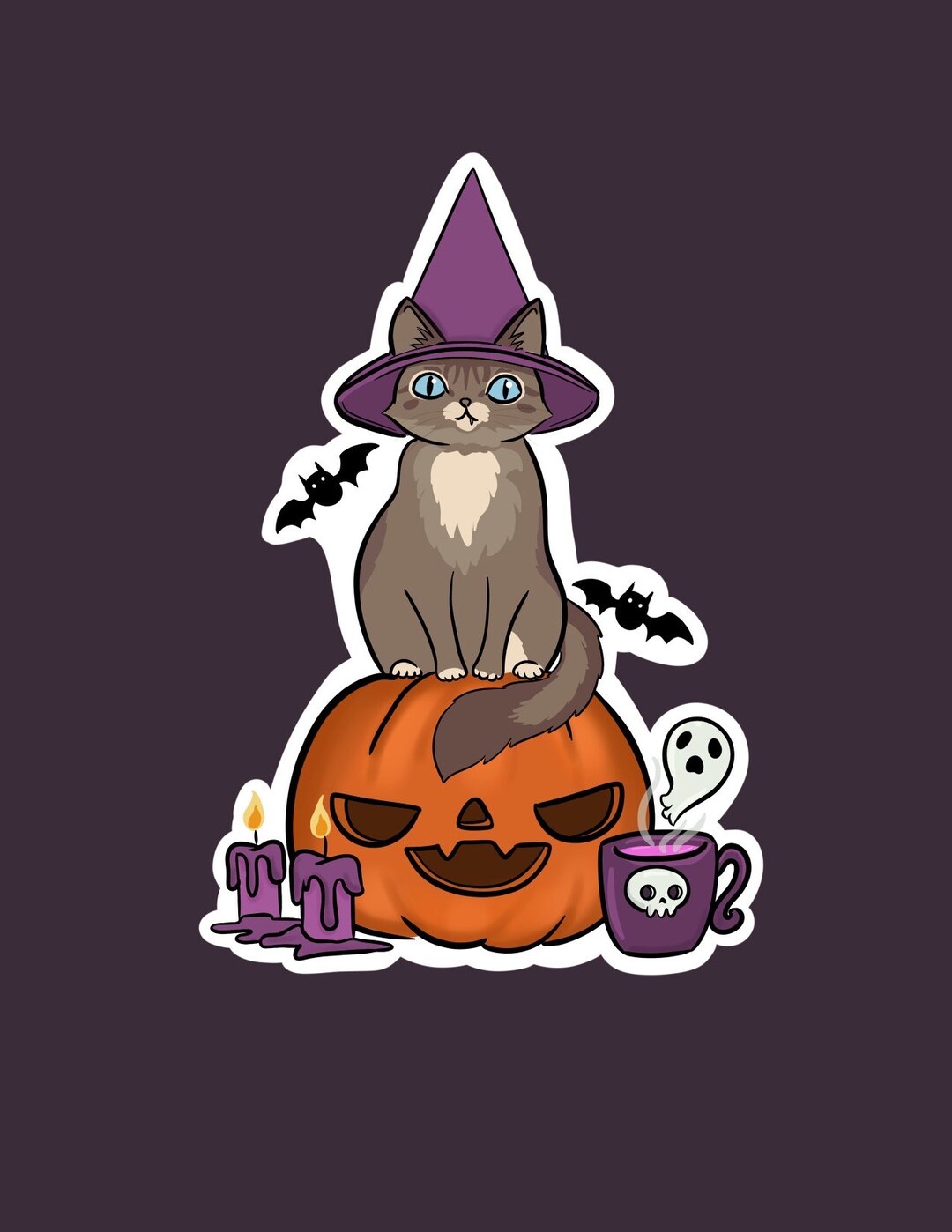 Halloween Stickers | Witchy Cats | Die-cut Water Resistant Stickers for ...
