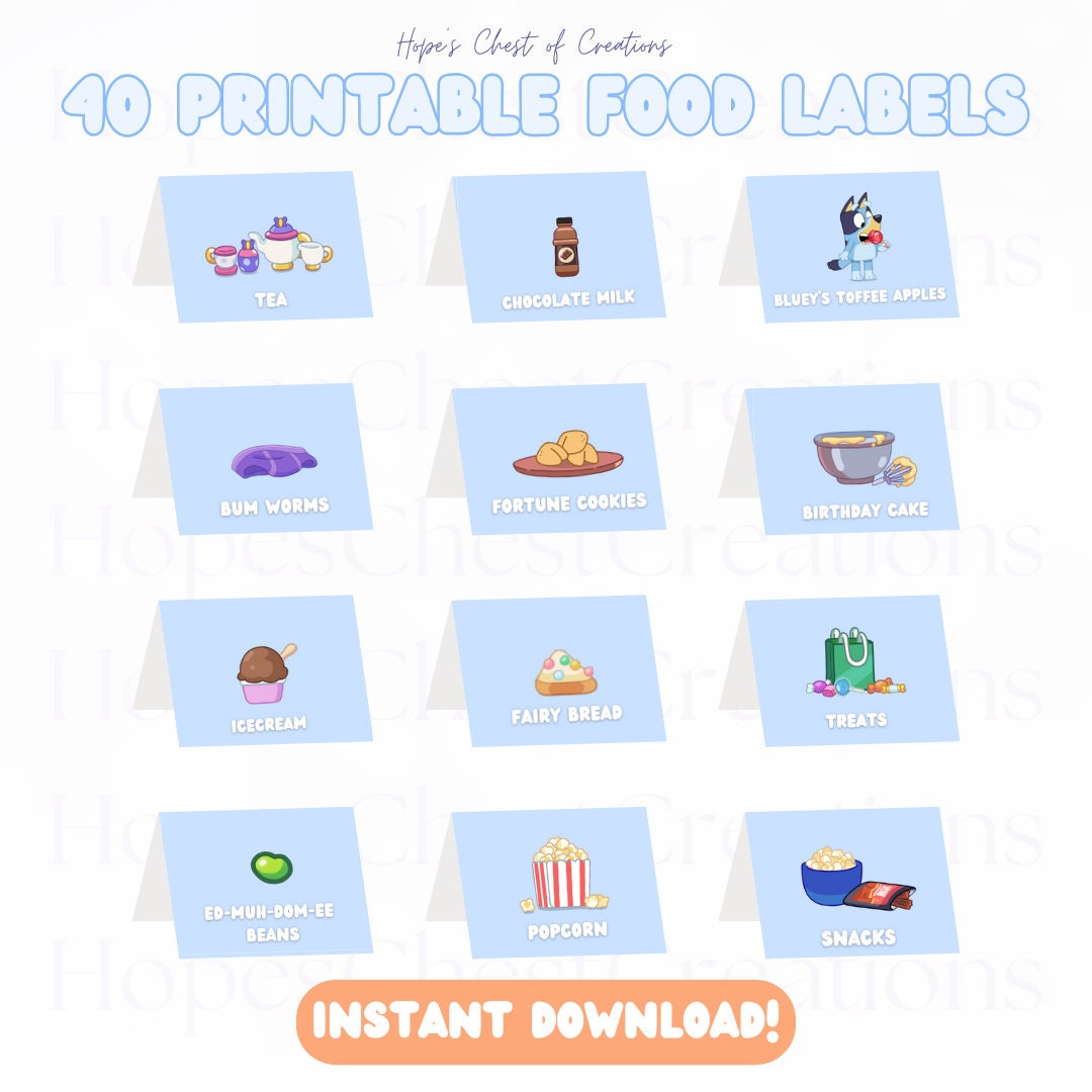 Blue Dog Themed Party Food Tent Cards 40 Printable Food Label Card ...