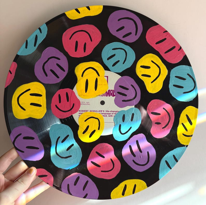 Smiley Face Painting on Vinyl Record - Etsy