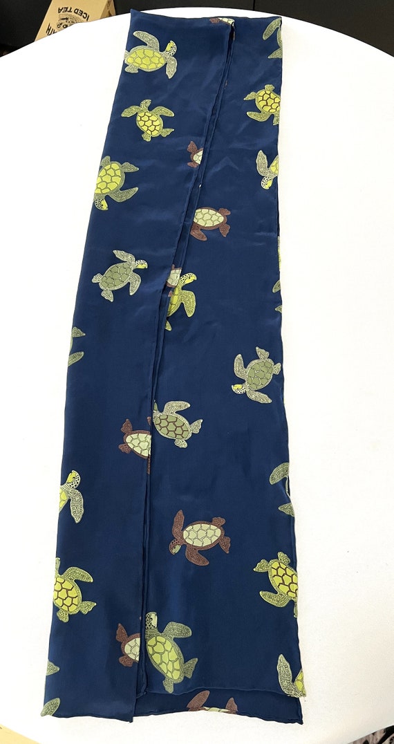 Vintage Designer Silk Sea Turtle Scarf - Gem