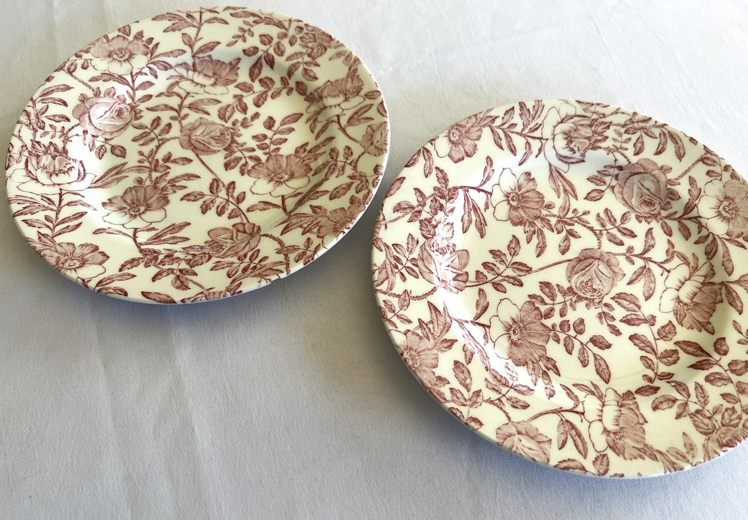 Vintage Churchill English Pink Peony Rose Ceramic Salad Plates Set of ...