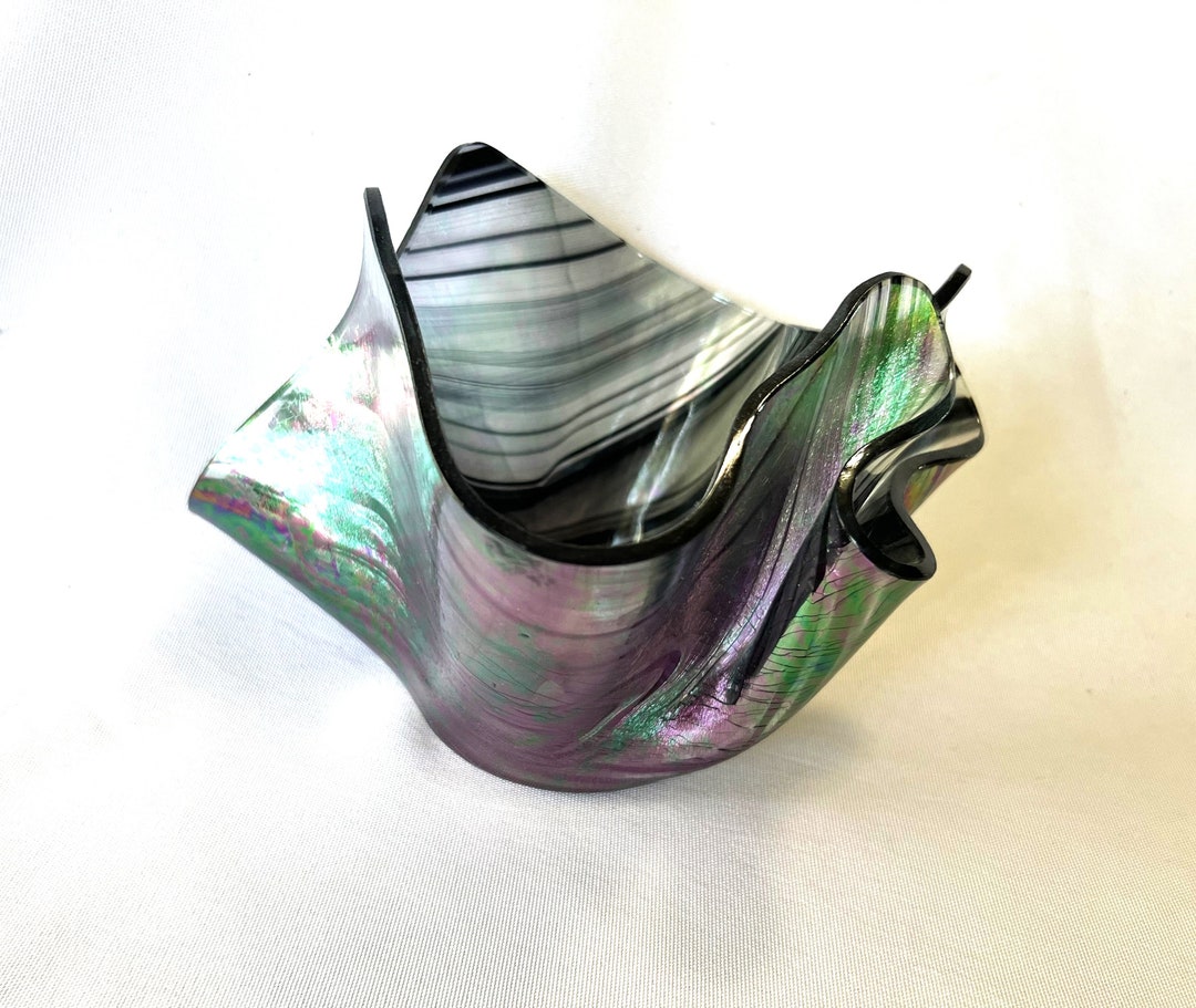 Vintage Tony Serviente Handkerchief Vase Rainbow Iridescent Studio Art Colored Glass - Etsy