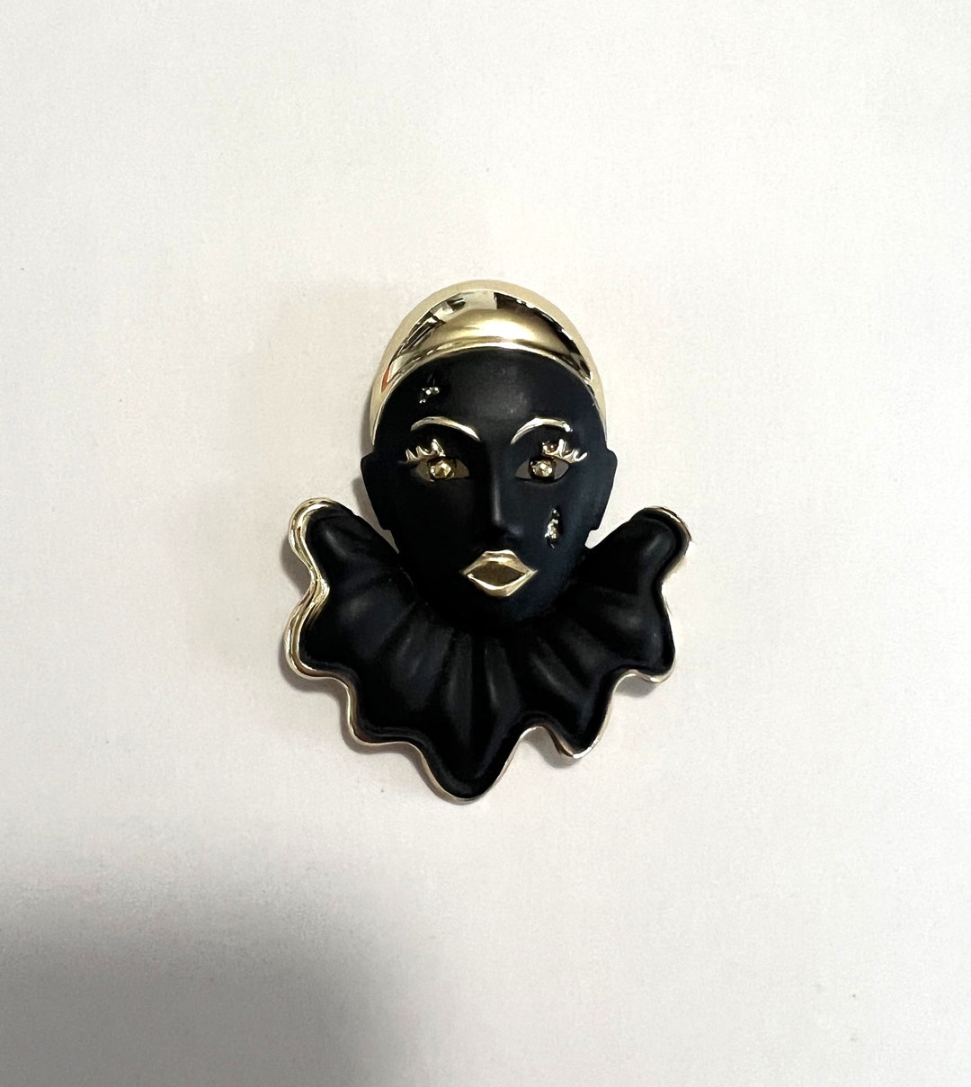 Vintage Harlequin Jester Crying Clown Matte Black and Metalic Gold ...