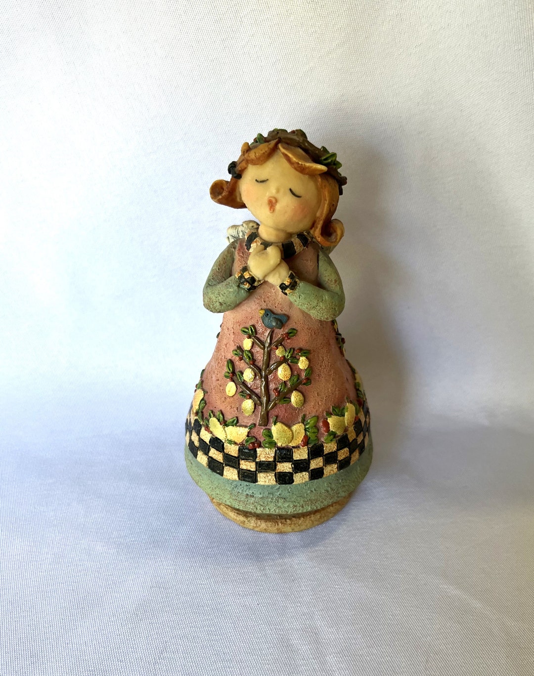 Vintage Spinning Angel Musical Carved Resin Christmas Figurine Debbie ...