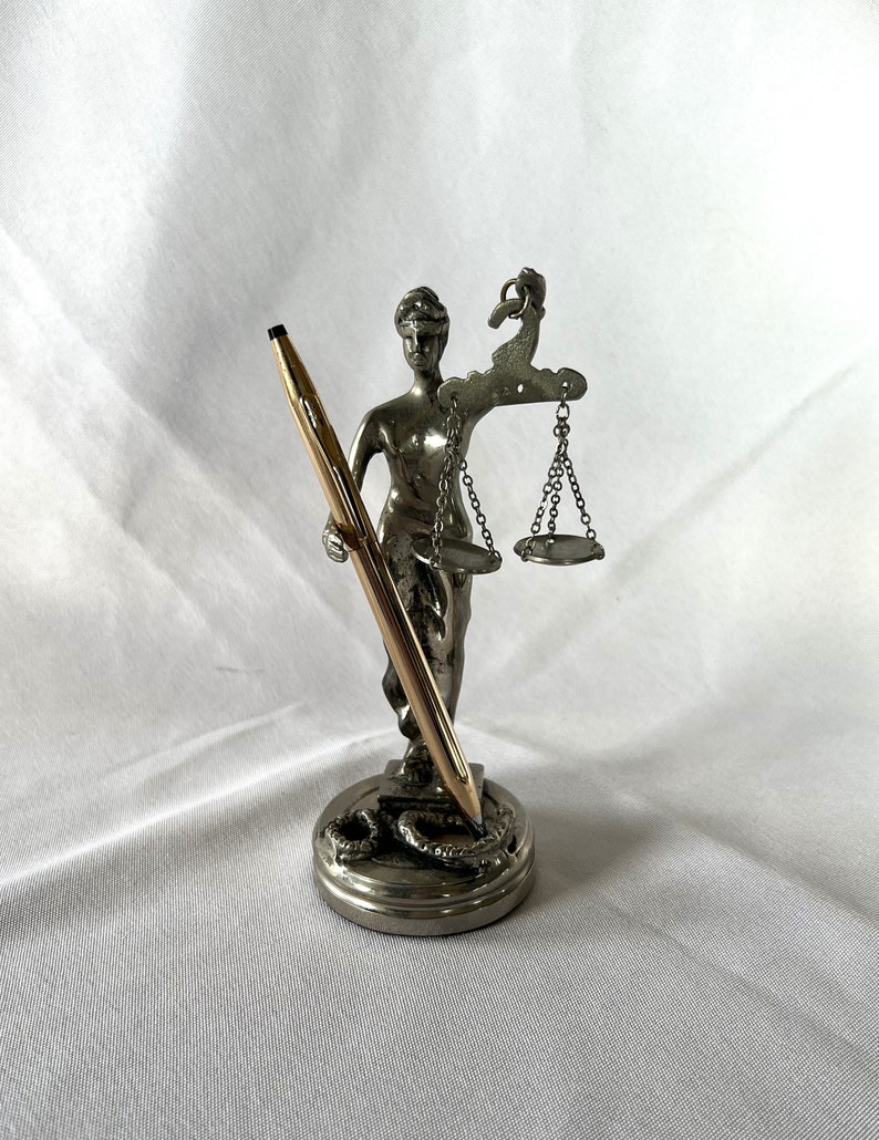 Vintage Lady Justice With Scales Metal Desk Statue Figure Pen - Etsy