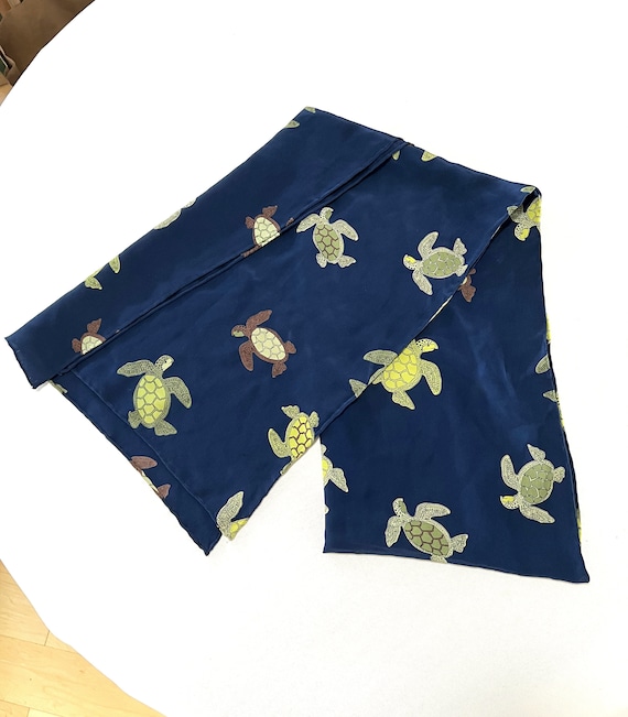 Vintage Designer Silk Sea Turtle Scarf - Gem