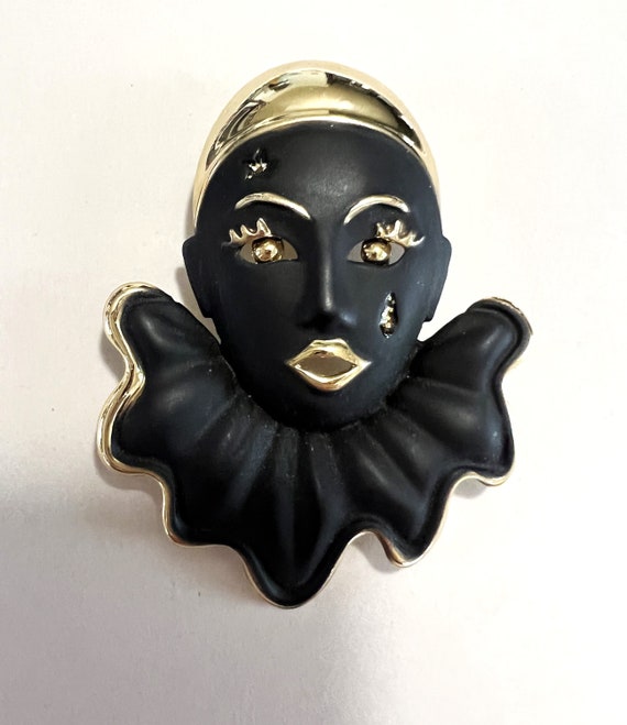 Vintage Harlequin Jester Crying Clown Matte Black and… - Gem