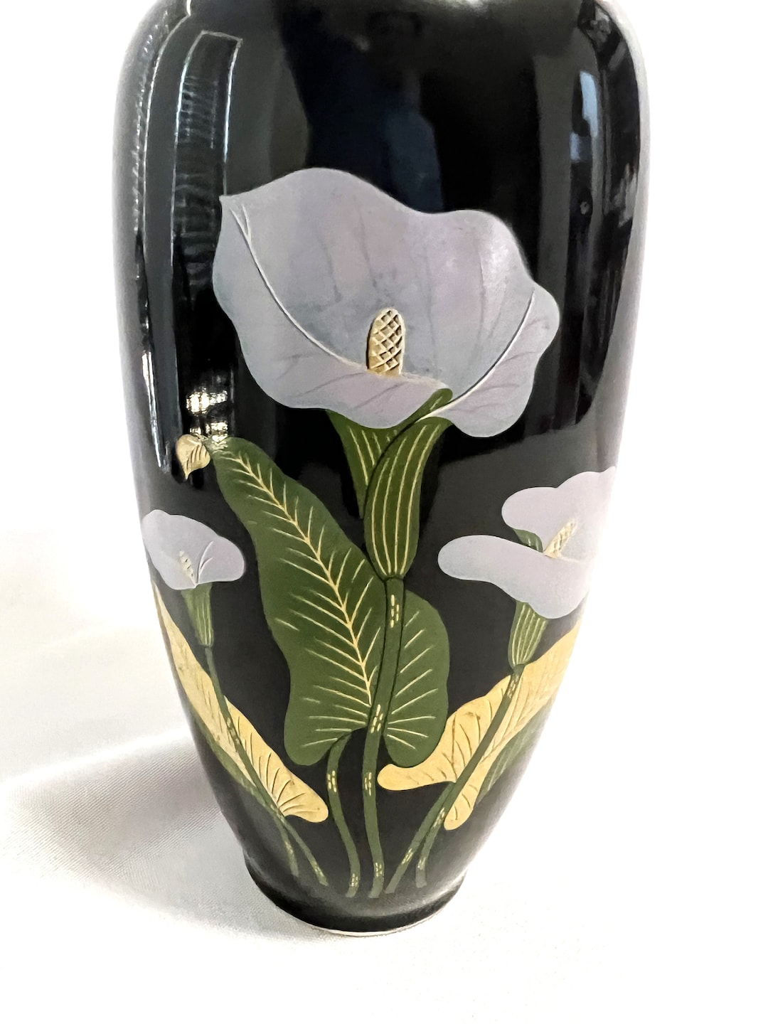 Vintage Japanese Calla Lily Black and Purple Porcelain Vase With Gold ...