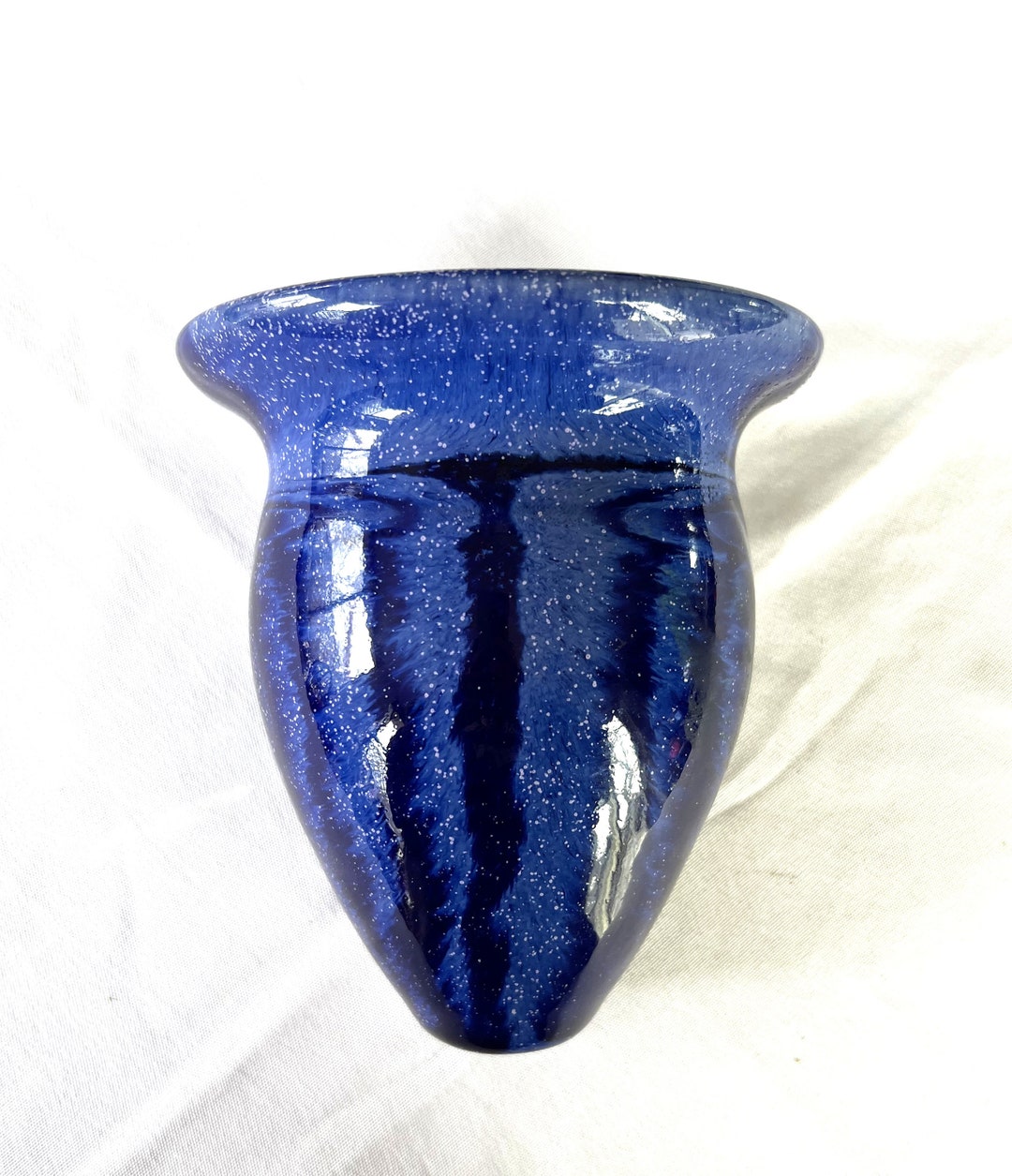 Vintage Ceramic Wall Pocket Handmade Blue Glazed - Etsy