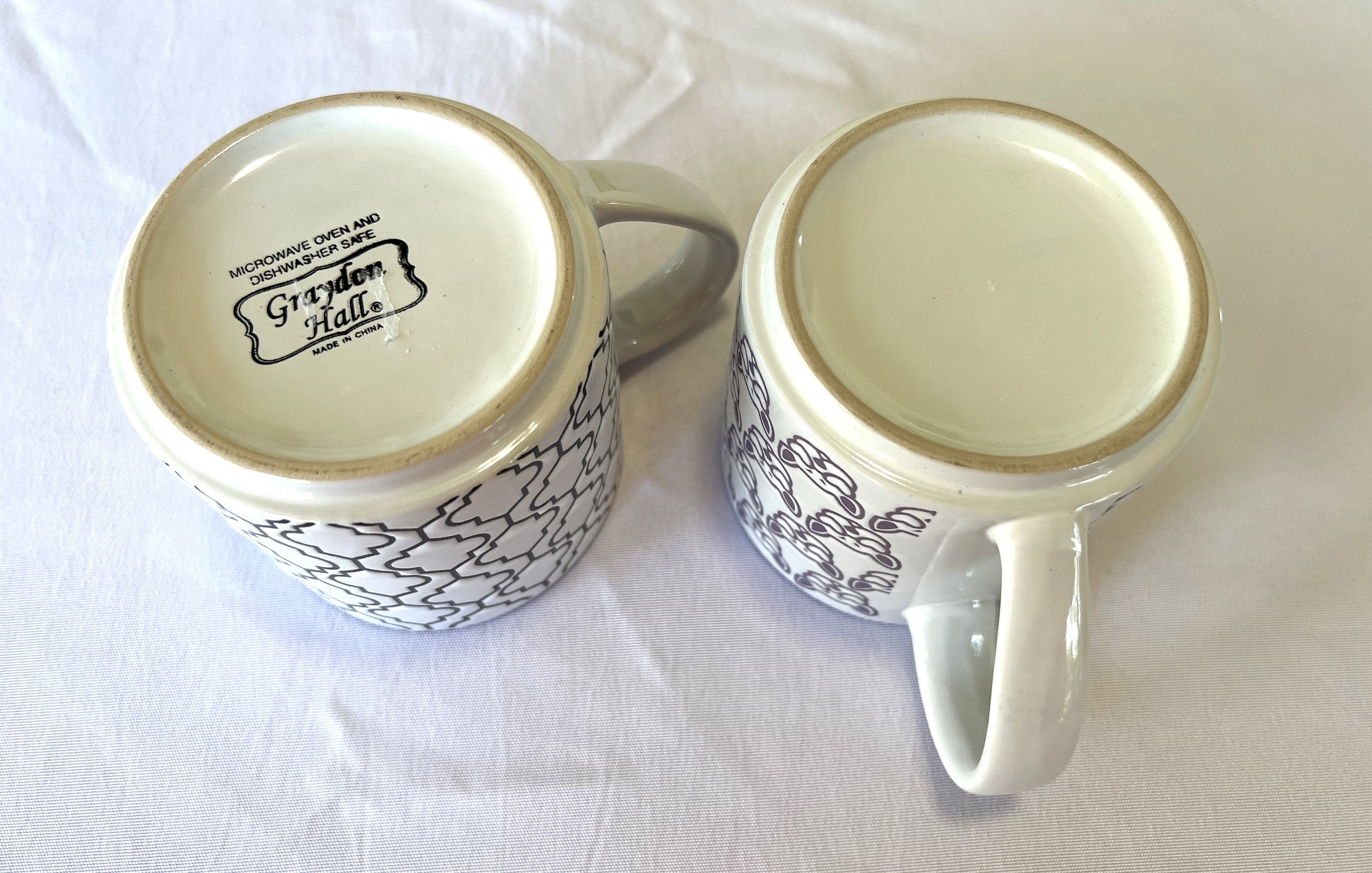 Vintage Graydon Hall Stackable Ceramic Mugs Purple Sunglass Frenchie ...