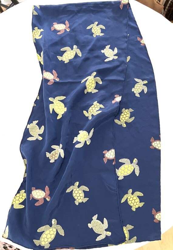 Vintage Designer Silk Sea Turtle Scarf - Gem