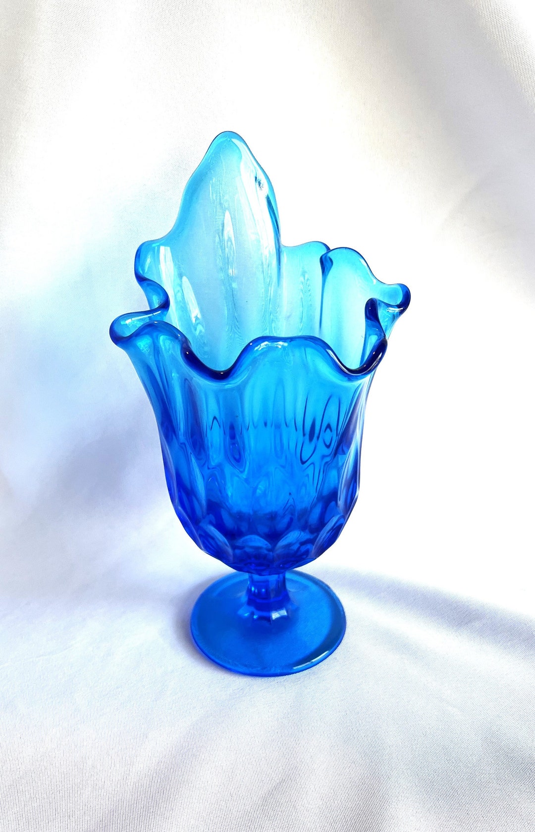 Vintage Fenton Colonial Blue Thumbprint Swung Footed Collectable ...