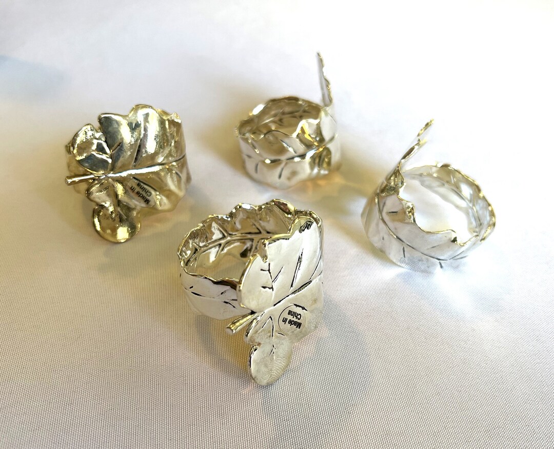 Vintage Designer Neiman Marcus Silver Leaves Designer Napkin Rings Leaf ...