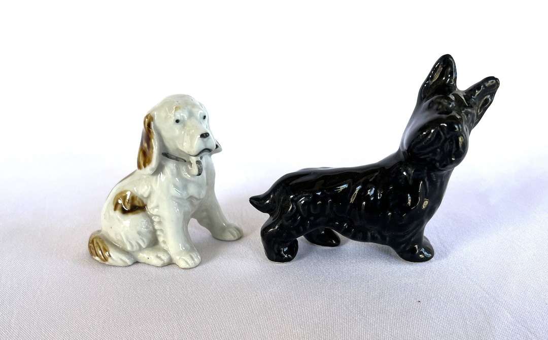 Vintage Porcelain Dog Figurines Set of 2 Mid Century Glazed White and ...