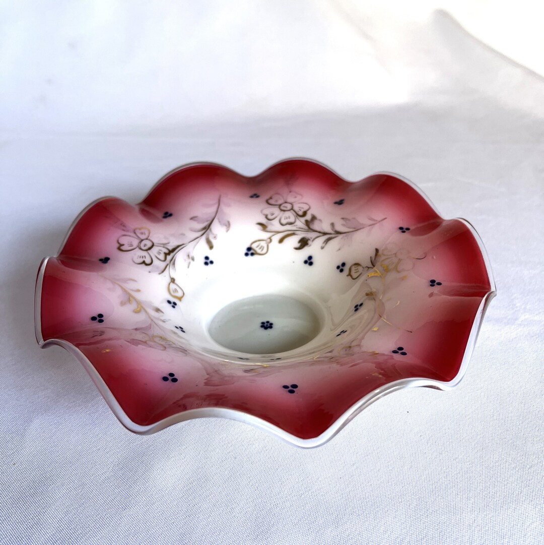 Antique Raspberry Victorian Pink Ruffled Cased Glass Multicolor Hand ...