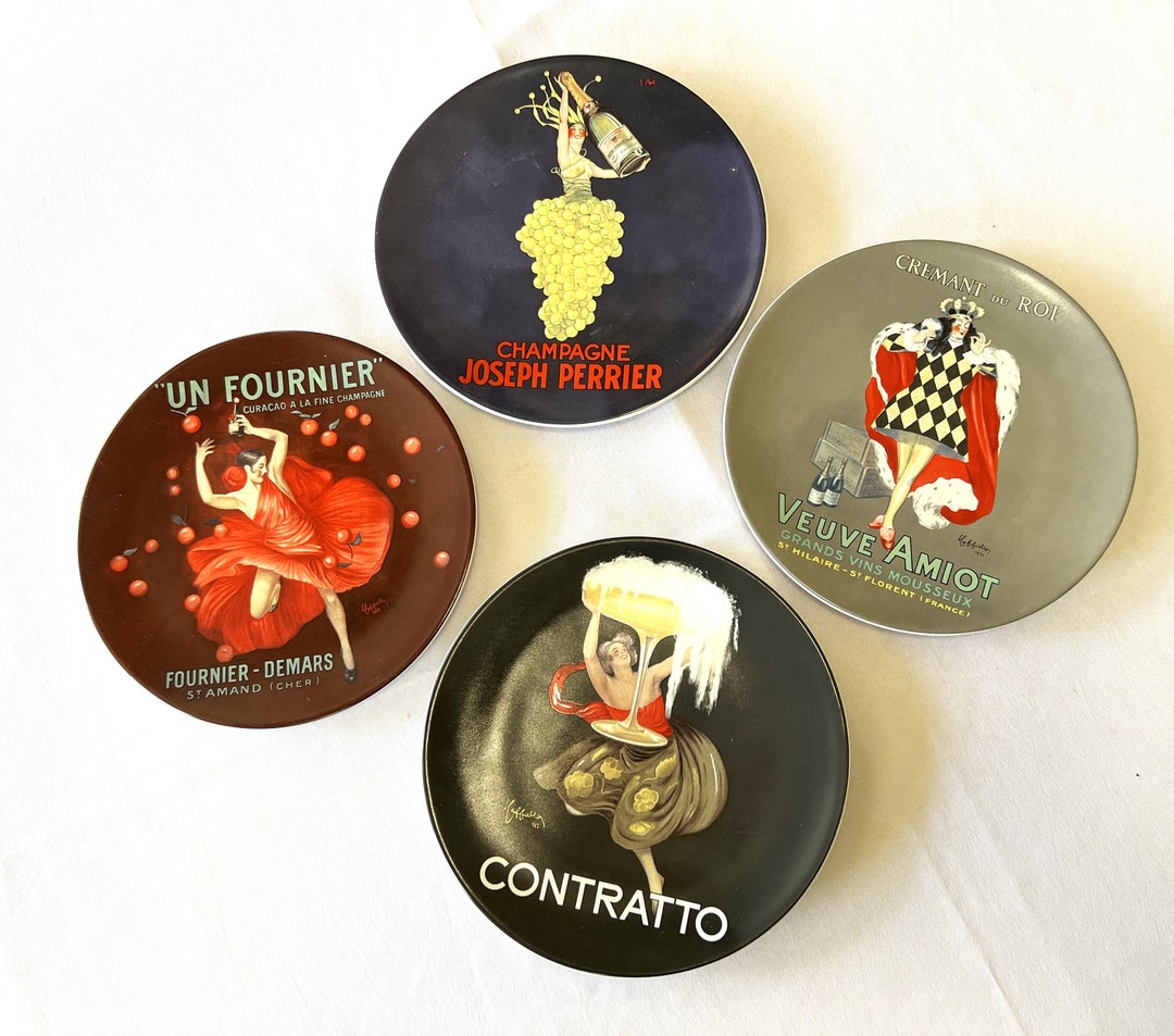 Vintage Pottery Barn 'bubbly' Cocktail Bar Art Side Salad Plates Set of ...