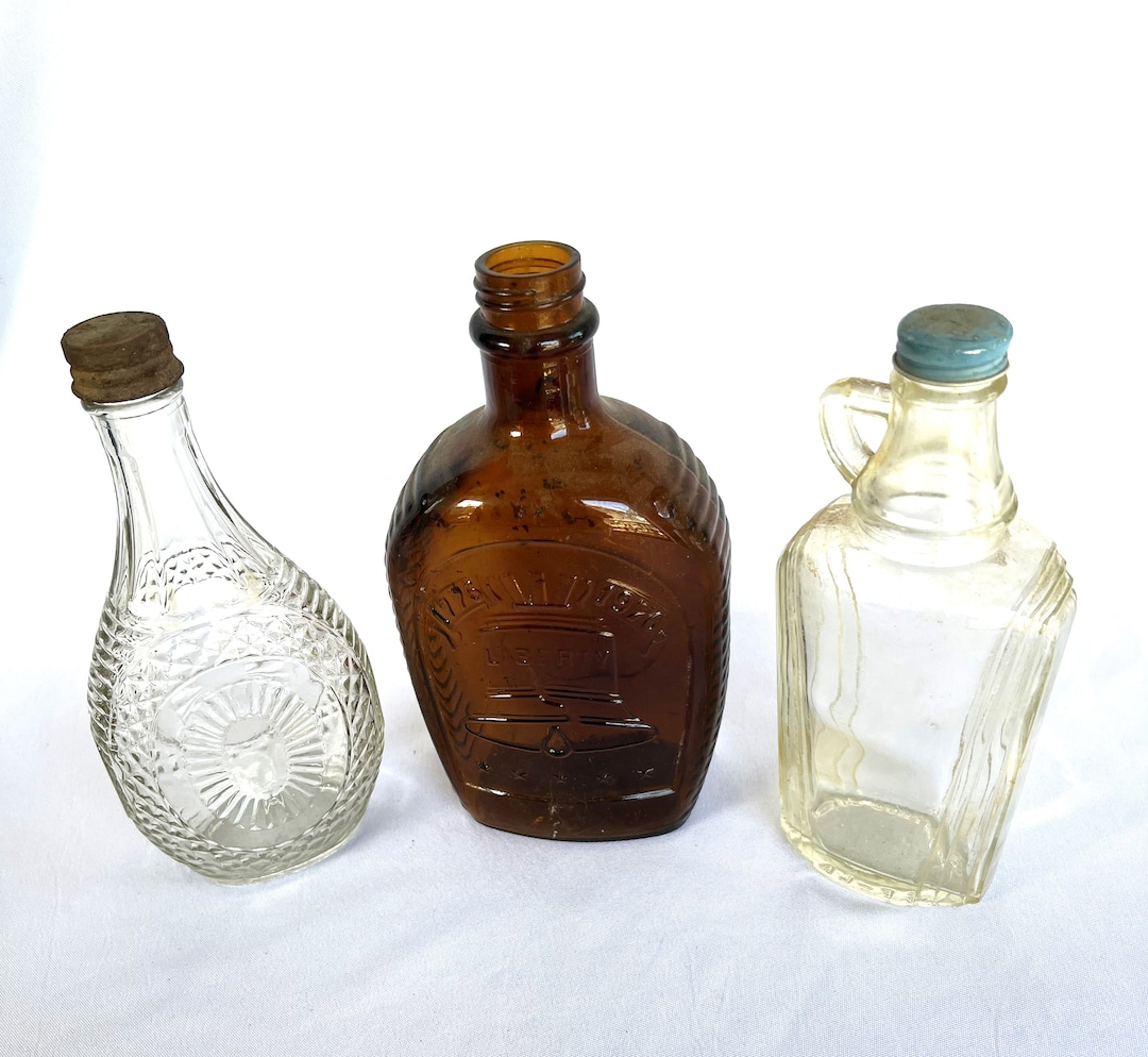 Vintage Log Cabin Glass Syrup Bottles Set of 3 Brown and Clear Bottle ...