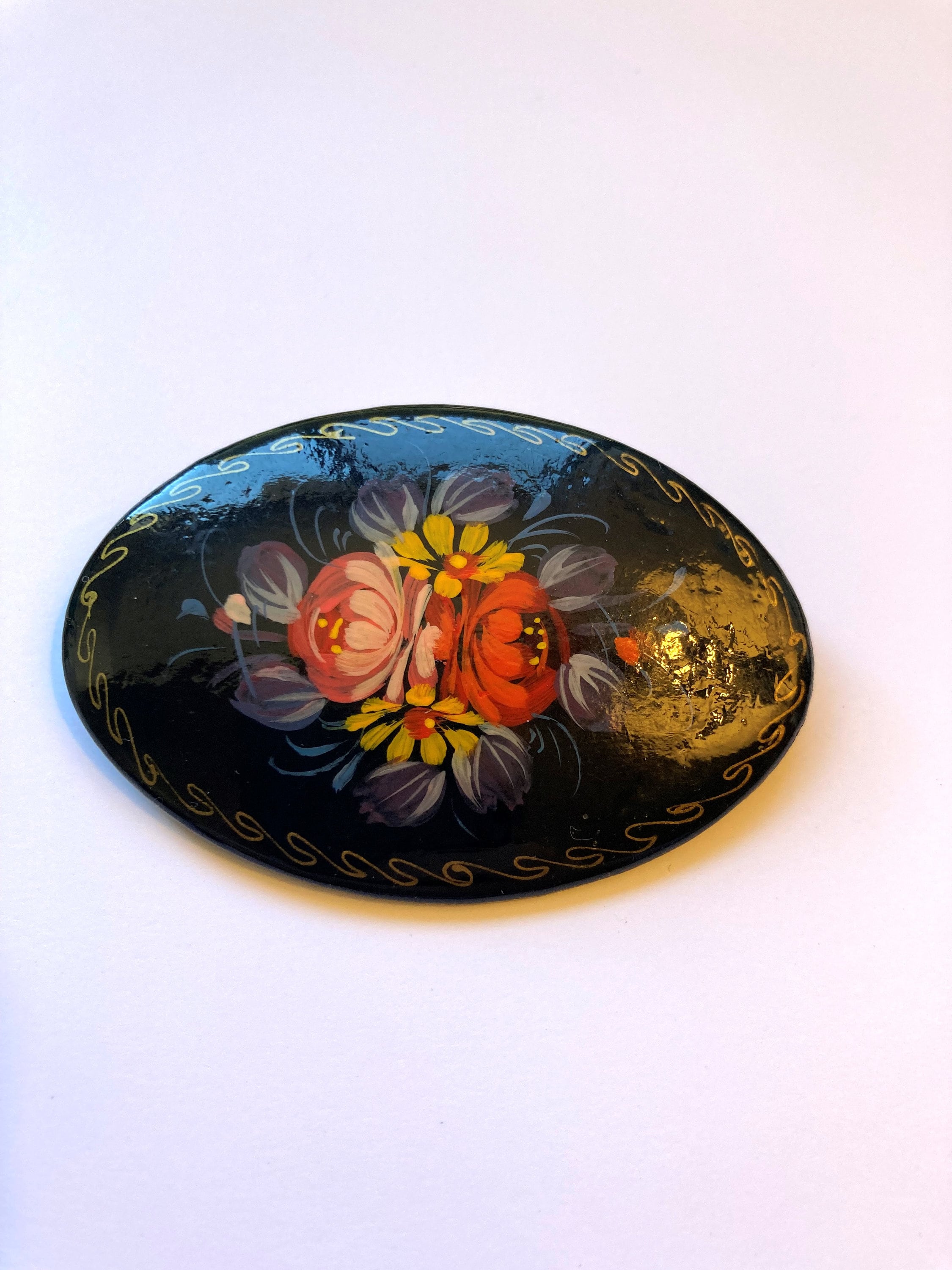 Vintage Russian Hand Painted Lacquerware Red Roses Brooch Pin - Etsy
