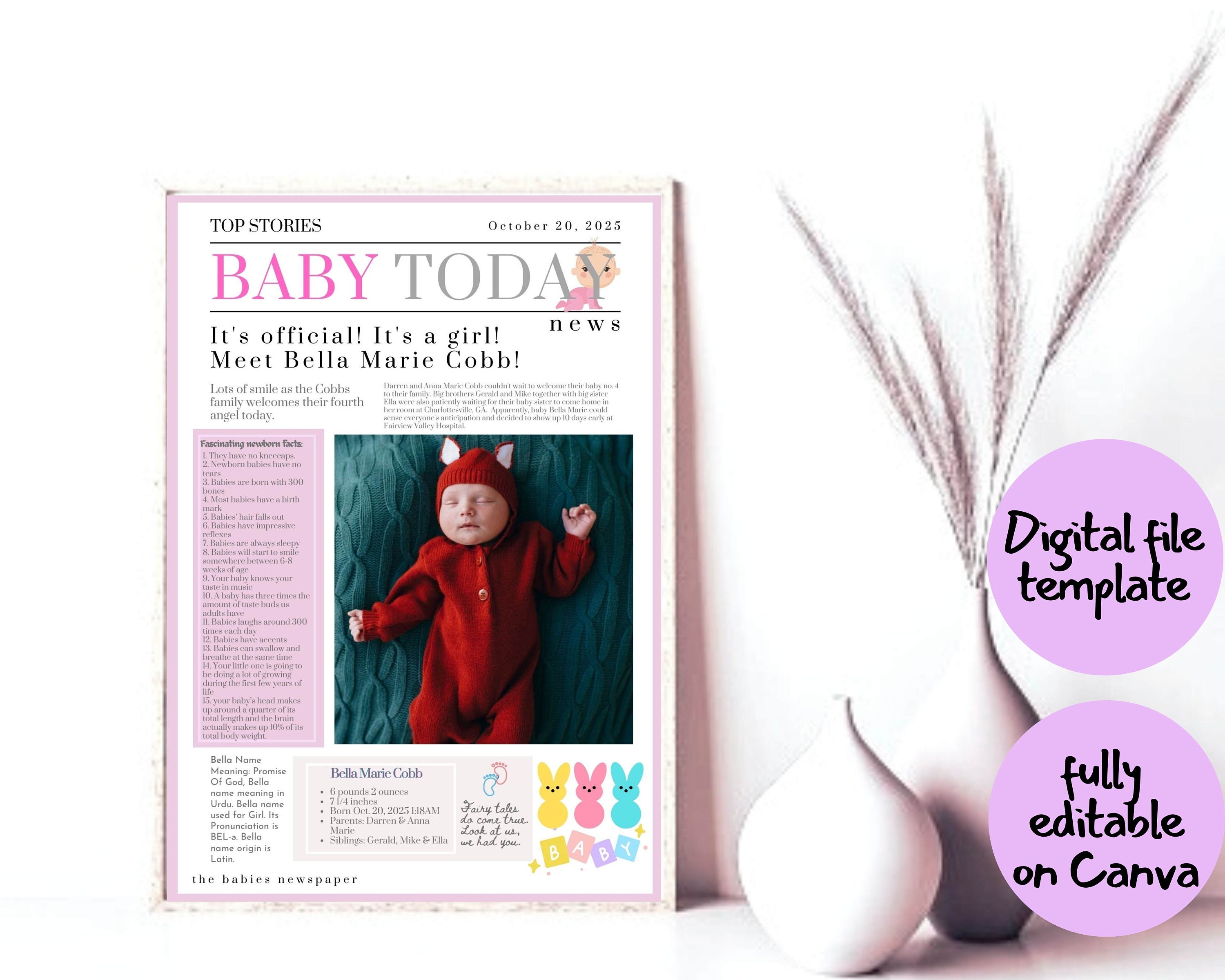 New Born Baby Newspaper Template,new Born Remembrance,new Born News ...