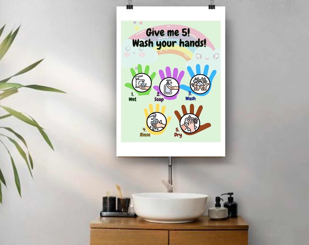 Give Me 5! Kids Poster,steps in Washing Hands for Children,covid ...
